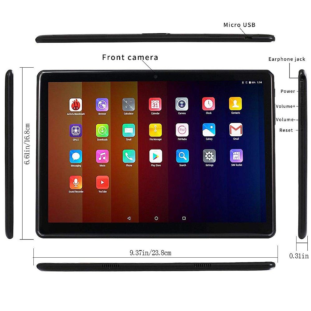 Tablet 10 Inch 2.5D Tempered Glass HD Display Dual SIM Card Slot Tablet ,Android 6.0,Quad Core Processor with Dual Camera /WiFi/Bluetooth/GPS (Black)