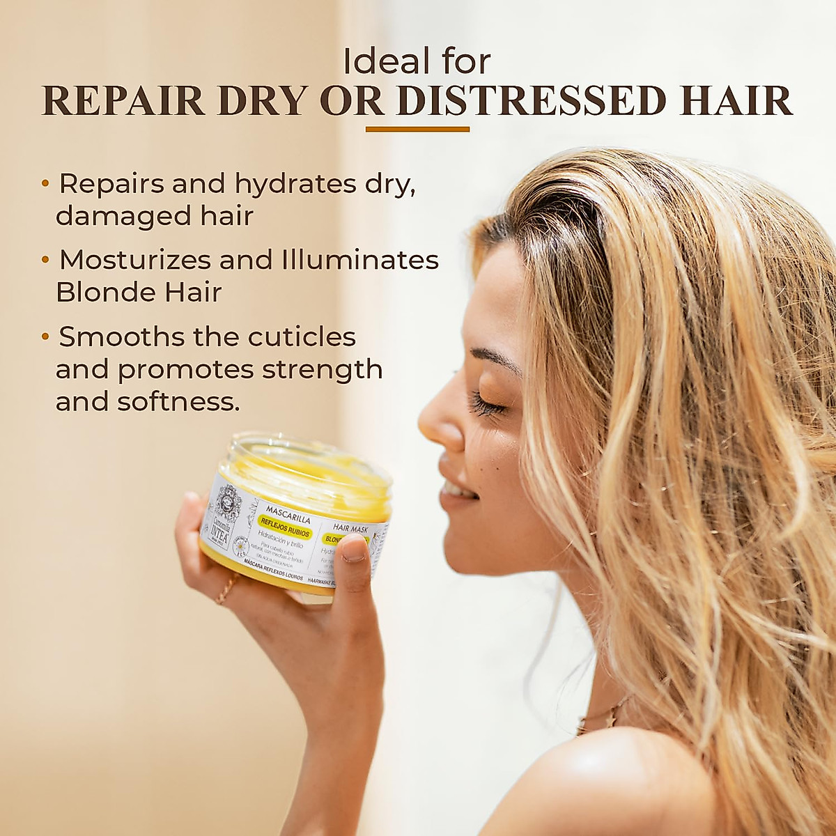 Intea Hair Mask for Blonde, Dyed or Rinsed Hair - 8.3 oz - Restores Damaged Highlights - Paraben and Ammonia Free - With Chamomile Extract