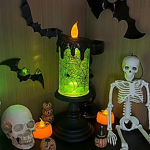 POPONINE Halloween Snow Globe Candle Lights, Battery Powered LED Flameless Candle Lights, Motor Driven Spider Spinning on Water, Halloween Indoor and Holiday Party Table Top Decorations -Spider