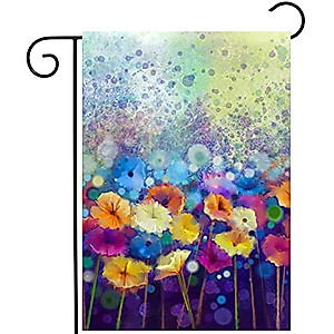 ShineSnow Watercolor Abstract Spring Seasonal Green Floral Daisy Flowers Garden Yard Flag 12"x 18" Double Sided Polyester Welcome House Flag Banners for Patio Lawn Outdoor Home Decor