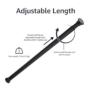 Amazon Basics Adjustable Indoor Outdoor Tension Curtain Rod, 54-90" Length, Black