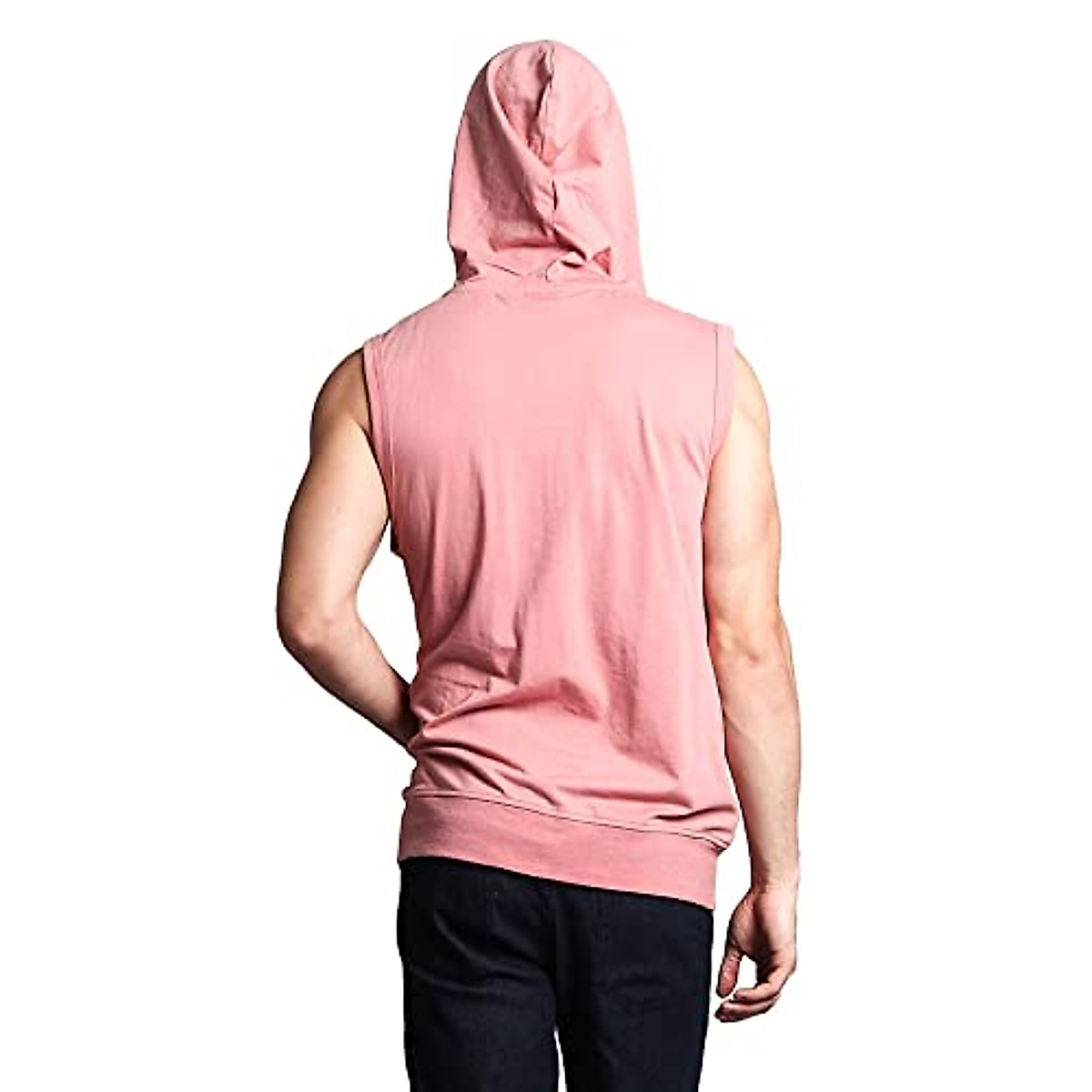 Victorious Men's Lightweight Athletic Casual Sleeveless Eyelet Drawstring Zipper Hoodie SL888 -Dirty Pink - 5X-Large - I8D