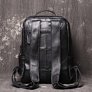 PAHVRION Vintage Genuine Leather 15.6 Inch Laptop Backpack, Hiking Travel Bag Anti Theft Camping Daypack School College Bookbag, Black