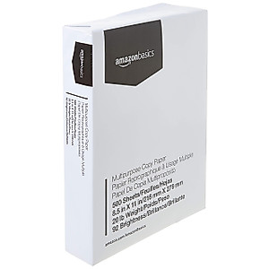 Amazon Basics Multipurpose Copy Printer Paper, 8.5 x 11 Inch 20Lb Paper - 1 Ream (500 Sheets), 92 GE Bright White