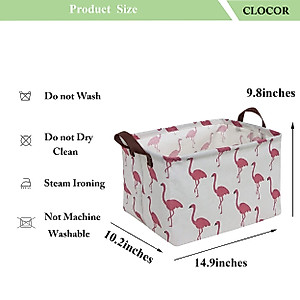 CLOCOR Rectangular Flamingo Storage Basket,Collapsible Cute Pattern Storage Bin,Waterproof Coating Storage Box with Handles,Gift Baskets,Toy Organizer,Shelf Basket (Flamingo)