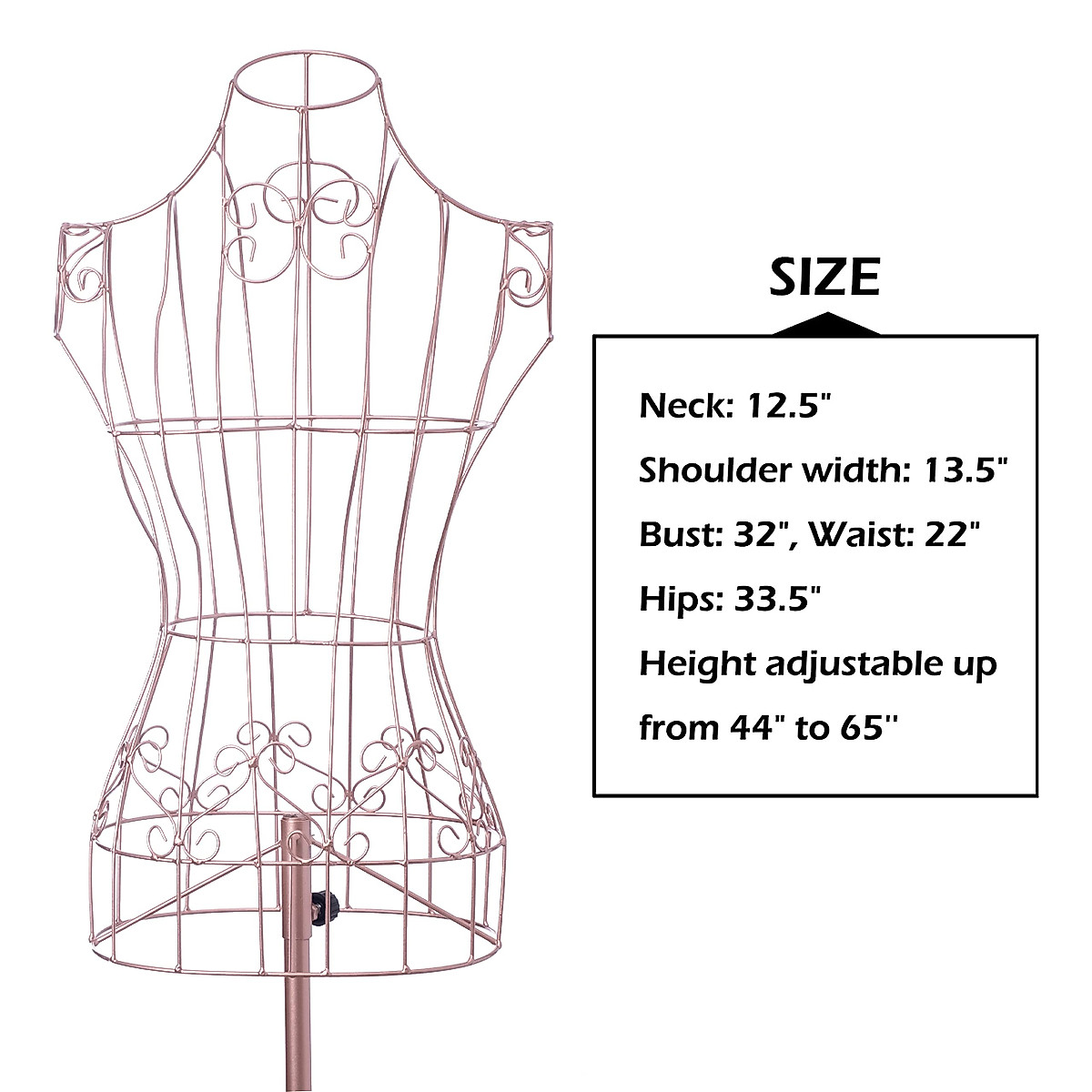 Female Rose Gold Metal Steel Wire Mannequin Dress Form for Sewing Display