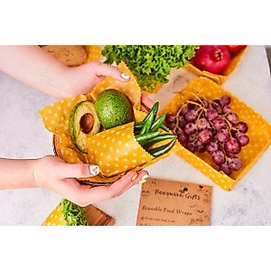 Beeswax Gifts Reusable Beeswax Wrap Set of 6, Washable and Sustainable Food Wraps with Jojoba Oil, Cotton Bees Wax Food Storage Covers For Fruits, Vegetables, Bread, Produce (Made in Ukraine)