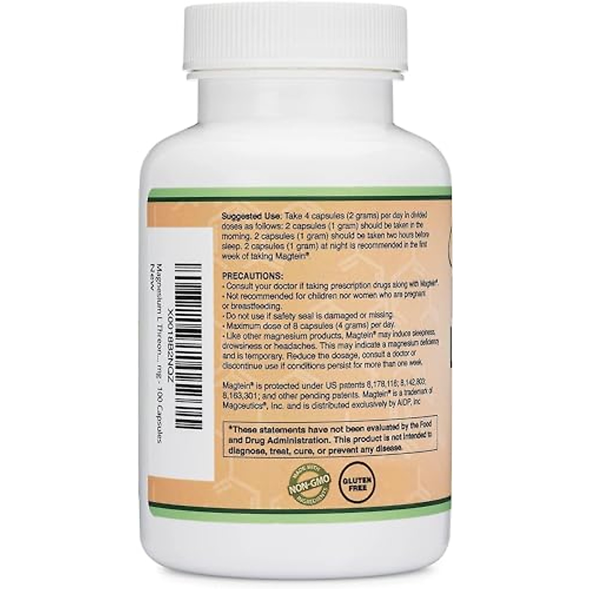 Magnesium L Threonate Capsules (Magtein) – High Absorption Supplement – Bioavailable Form for Sleep and Cognitive Function Support – 2,000 mg – 100 Capsules