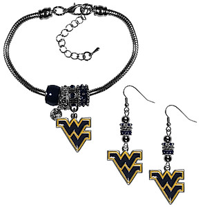 NCAA Siskiyou Sports Womens West Virginia Mountaineers Euro Bead Earrings and Bracelet Set One Size Team Color