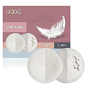 GoGo Pure 200CT FeatherSoft Disposable Nursing Pads, Ultra-Thin, Quick Absorbency, 5.12 Inches in Diameter Full Coverage, 3D Contoured Design, Extra Comfort, Individually Wrapped