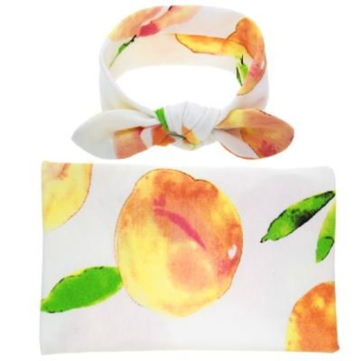 inSowni Receiving Swaddle Blanket Wrap Orange Peach with Bow Headband Set for Unisex Newborns Infants Baby Girl Boy