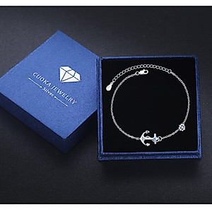 Anchor Bracelets Adjustable for Women, 925 Sterling Silver Heart Charm Bracelet Blue Nautical Sailor Bracelet Friendship Jewelry Confirmation for Mom Women Wife Girlfriend