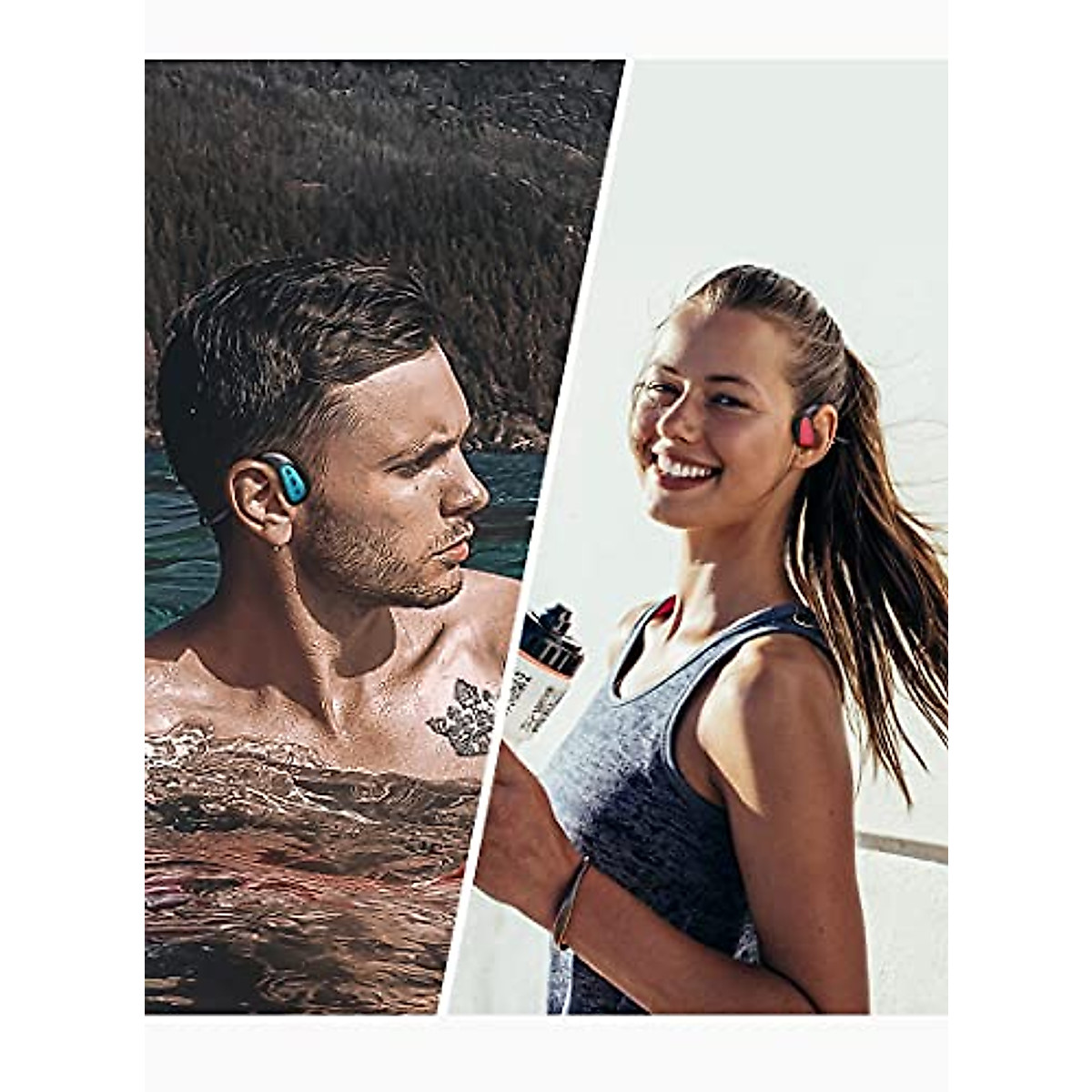 IKXO Waterproof Bone Conduction Headphones Bluetooth 5.0 Wireless Earbuds IPX8 Open Ear Underwater Bluetooth Gym Headphones with Microphone for Swimming Running, Sports