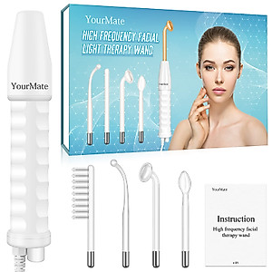 YourMate Handheld Phototherapy Device High Frequency Wand/Machine with Neon Tubes for Face Chin Neck Hair, Facial Skin Wand Machine with 4 Different Tube