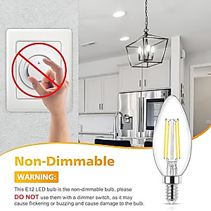 Ascher E12 Candelabra LED Light Bulbs 60 Watt Equivalent, 550 Lumen, Daylight White 5000K, Clear LED Filament Candle Bulbs, Non-Dimmable, Pack of 5