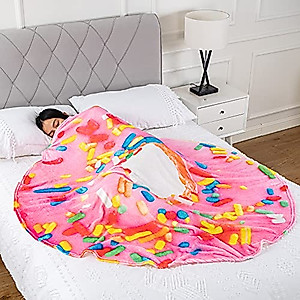 BATTILO HOME 71 Inch Pink Donut Blanket for Adult and Kids, Soft and Comfortable Flannel Round Blanket for Bedding,Funny Blanket Giant Food Blanket Gifts for Crib, Sofa, Outdoors
