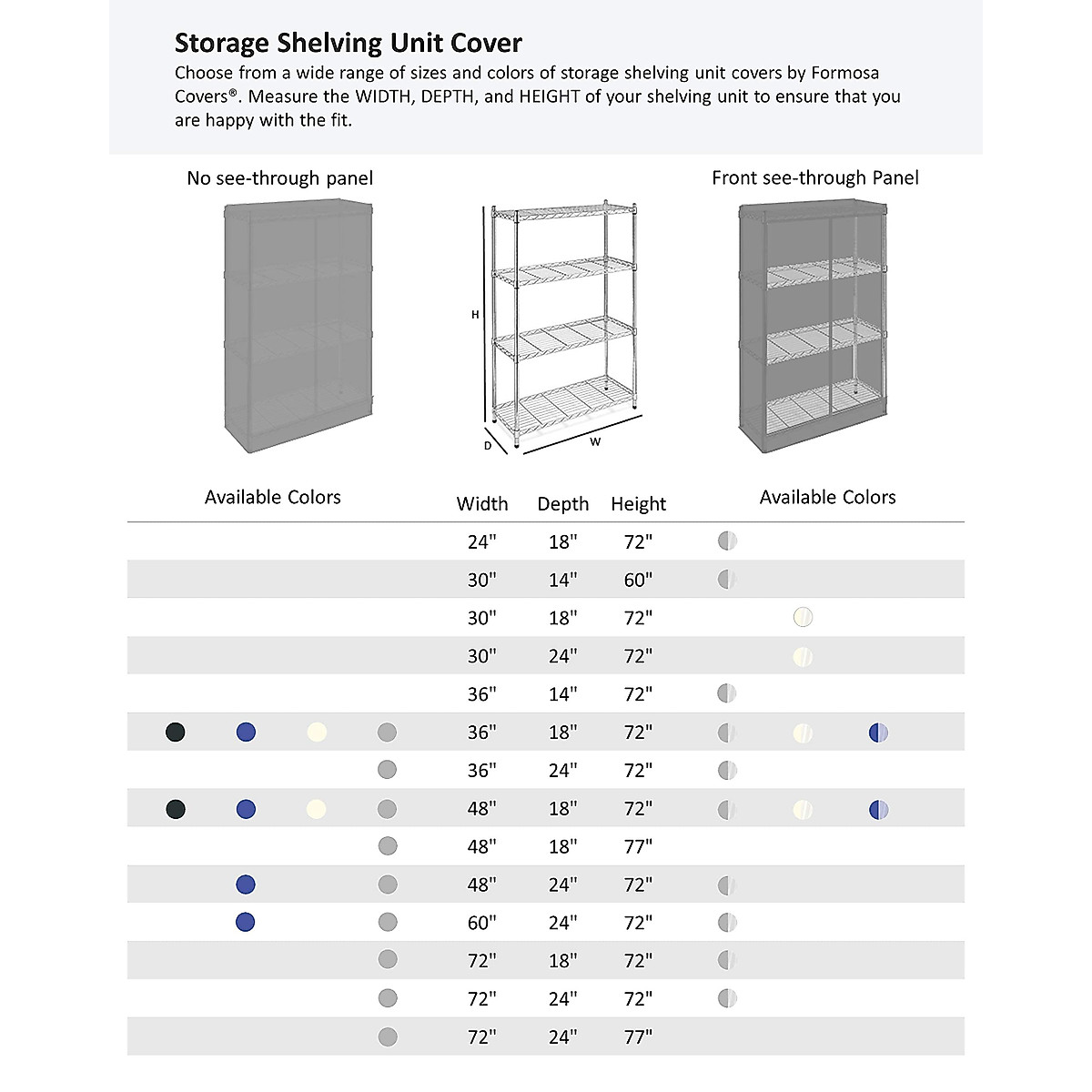 Formosa Covers | Wire Storage Shelving Unit Cover for Garage, Office, Construction Organization, fits Racks 48"Wx18"Dx72"H (Cover Only Black)
