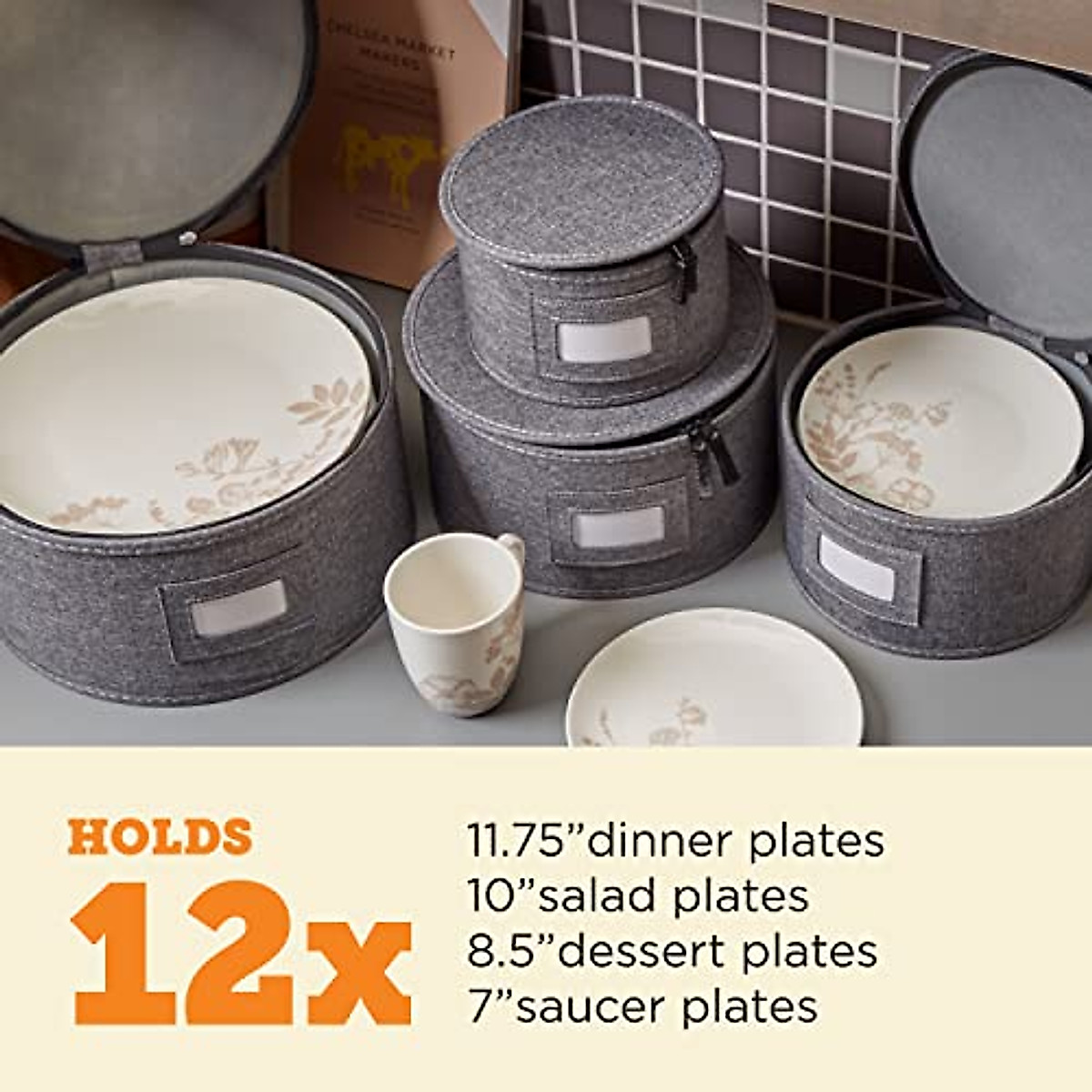 China Storage Set, Hard Shell and Stackable, for Dinnerware Storage and Transport, Protects Dishes Cups and Wine Glasses, Felt Plate Dividers Included (4 Piece Hard Shell Set for Plates)