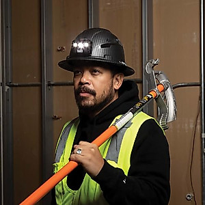 Klein Tools 60346 Hard Hat, Non-Vented Full Brim, Class E, Premium KARBN Pattern, Rechargeable Lamp, Padded Sweat-Wicking Sweatband, Top Pad Large