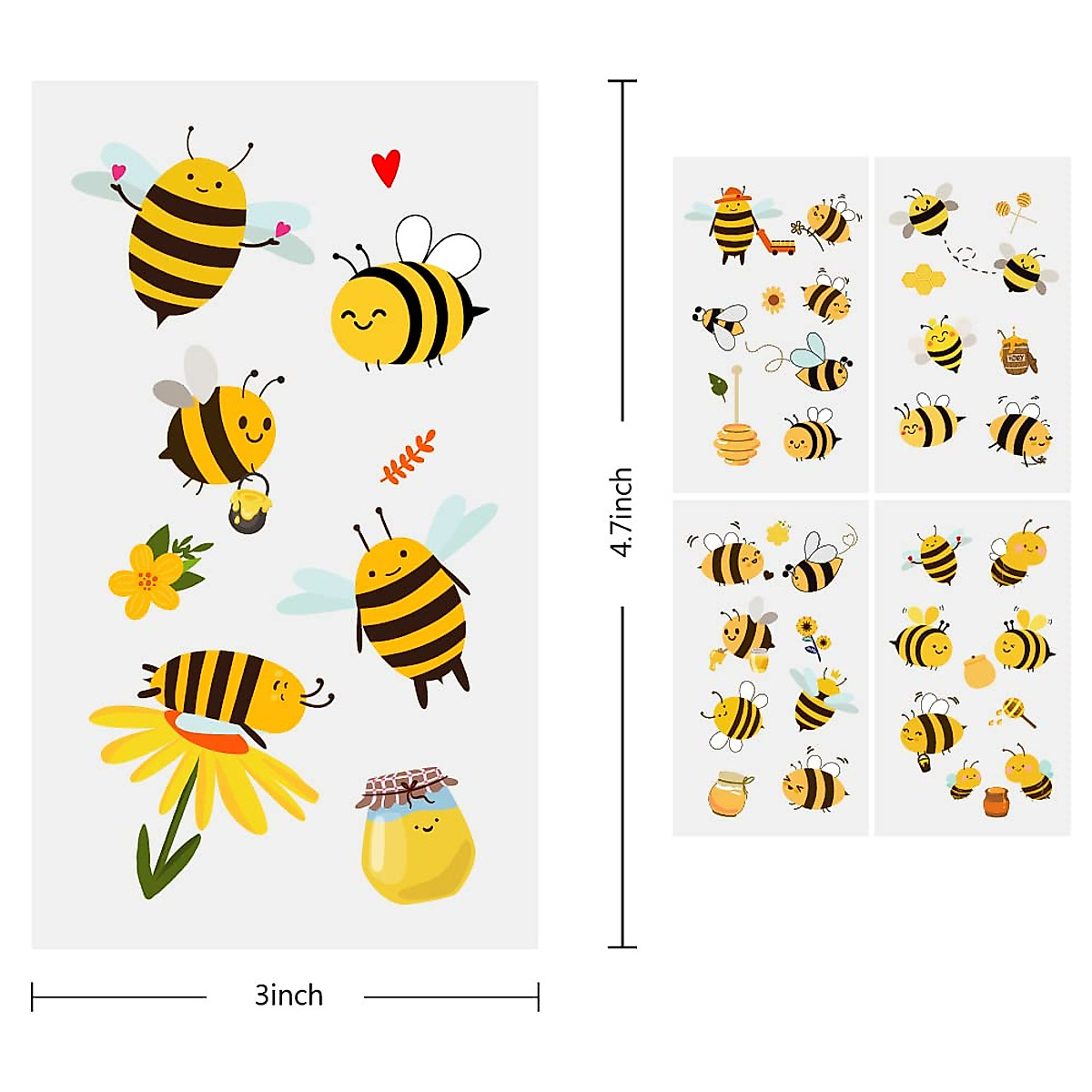 24 Sheets Bumble Bee Temporary Tattoos, Birthday Decorations Bee Party Favors