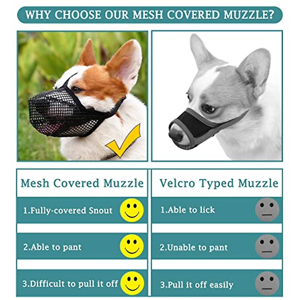 Dog Muzzle, Soft Mesh Covered Muzzles for Small Medium Large Dogs, Poisoned Bait Protection Muzzle with Adjustable Straps, Prevent Biting Chewing and Licking