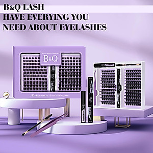 B&Q Lash Extension Kit 192 PCS Eyelash Extension Kit D Curl Lash Clusters Kit Wispy Individual Lash Kit DIY Lash Extension Kit with Lash Glue and Remover Applications (B05+B06, Kit)