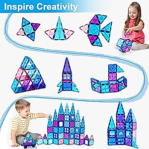 NVHH Magnetic Tiles Kids Toys for 3 4 5 6 7 8+ Year Old Boys Girls 3D Castle Princess Magnetic Building Blocks Educational Toddler Girls Toys Age 2-4 5 6-8 Year Old Girl Boy Birthday 47pcs