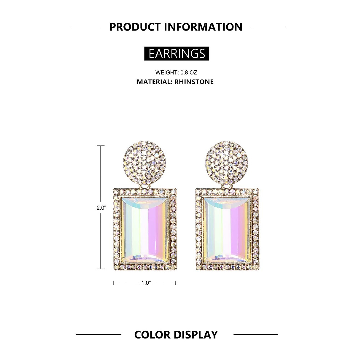 KELMALL Classic Rectangle Dangle Earrings for Women Trendy Rhinestone Geometric Drop Statement Earring