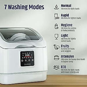Razorri Countertop Automatic Dishwasher DOE with Inlet Hose, 7 Washing Modes, Air Dry, Anti-Leak Design, Fruit & Vegetable Cleaning, Baby Product Sterilization, Compact for Apartment, Dorm Room, RV