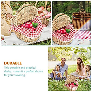 BESPORTBLE Bread Storage Basket Handheld Basket Outdoor Picnic Basket with Double Lids