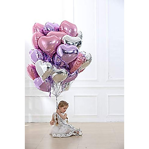 30 pcs Heart Balloons 18" Foil Love Balloons Mylar Balloons Silver heart balloons Valentines Day Decorations Balloons for Valentines Day Propose Marriage Wedding Party Wedding