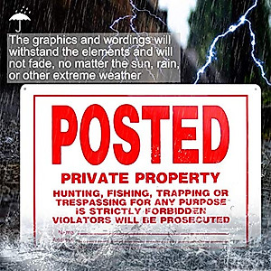 Posted No Trespassing Signs Private Property Mate No Hunting Sign 10x14 Inch Rust Free Aluminum,UV Ink Printing,Indoor or Outdoor Use(4 Pack)