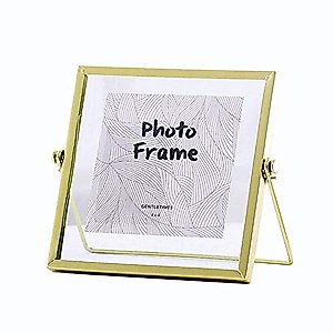 Leoyoubei Gold Floating Glass Frame,Hand-Made,Vintage Style and Real Glass Photo Frame Collection Metal Geometric Picture Frame,Double Glass,Metal Floating Desk Frame 4x4,Can Also Put 5X5 Photo