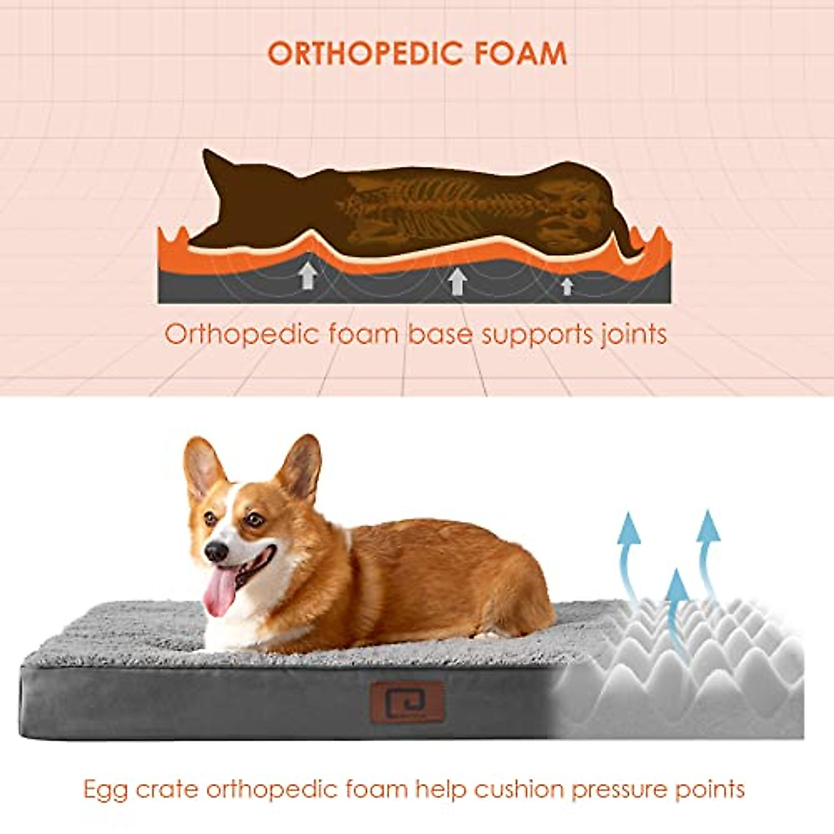 EHEYCIGA Washable Dog Beds for Large Dogs, Large Dog Bed with Removable Cover for Crate, Orthopedic Foam Pet Bed Dog Mat Mattress Cushions for Large Dogs, Grey