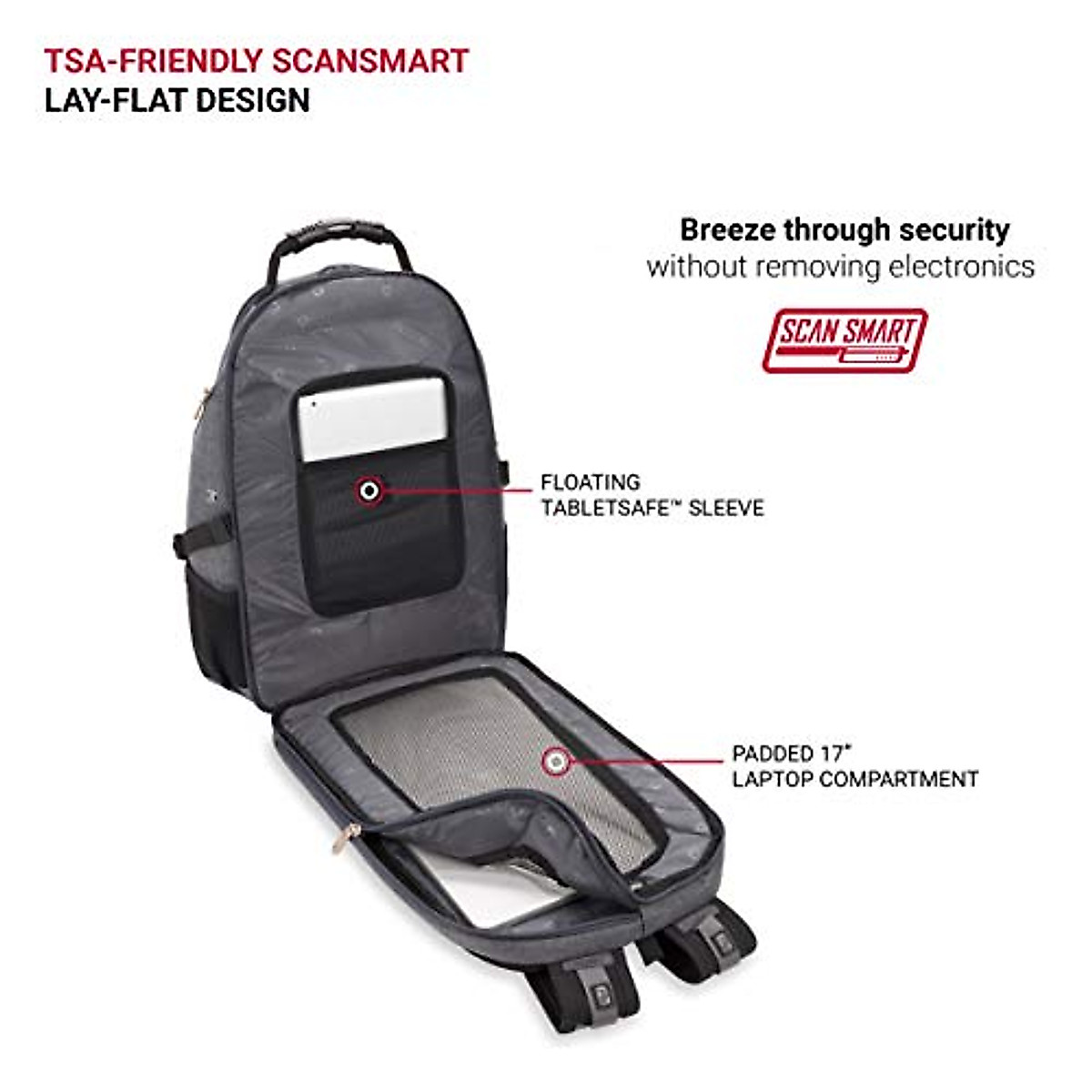 SwissGear 1900 Scansmart TSA 17-Inch Laptop Backpack, Gray Heather