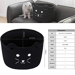 Sea Team Large Cotton Rope Storage Basket with Handles, Woven Storage Bin, Nursery Storage Box, Toys Clothes Organizer, Fabric Pet Storage Basket, Nest for Cat, Dog, 16.5 x 11.8 x 11 inches, Black