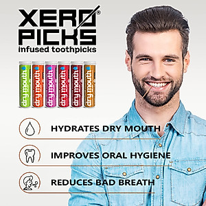 Xero Picks Dry Mouth - Infused Flavored Toothpicks for Long Lasting Fresh Breath & Dry Mouth Prevention (Variety 6 Pack)