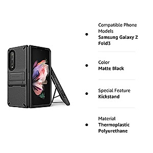 VRS DESIGN QuickStand Pro Phone Case for Galaxy Z Fold 3, Durable Kickstand Case Compatible with Galaxy Z Fold 3 5G (2021) Matte Black