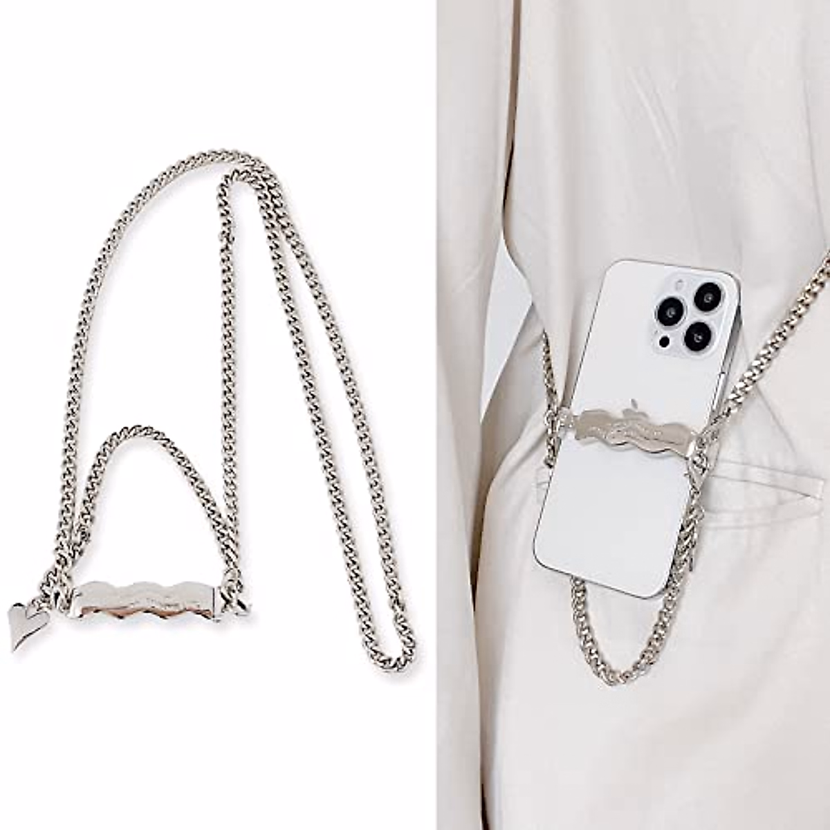 CQUUKOI Phone Lanyard Holder,Phone Clip with Lanyard Metal Crossbody Phone Chain Clip Mobile Phone Buckle Phone Tether Safety Strap Compatible with iPhone, Galaxy & Most Smartphones (Wave Love)