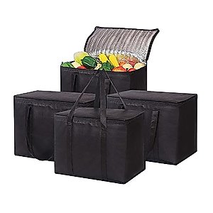 Lifenanny Large Insulated Reusable Grocery Bags, Foldable Cooler Bags with Reinforced Bottom & Handles for Hot or Cold Food Delivery (4 Pack)