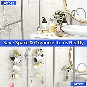 AITEE Acrylic Bathroom Organizer Shower Caddy, Clear Shampoo Holder Organizer Shelf Wall Mounted, Shower Organizer with Suction Cup, No Drilling and Rustproof, Sturdy and Durable - Combination Shelf
