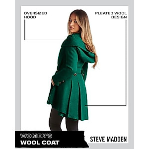 Steve Madden Women's Single Breasted Wool Coat, Green, Small