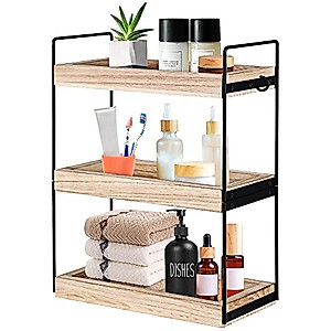 3-Tier Bathroom Countertop Organizer - Wood Bathroom Countertop Vanity Organizer Bathroom Trays for Counter, Skincare Organizer Makeup Cosmetic Holder Standing Storage Shelf, Kitchen Spice Rack