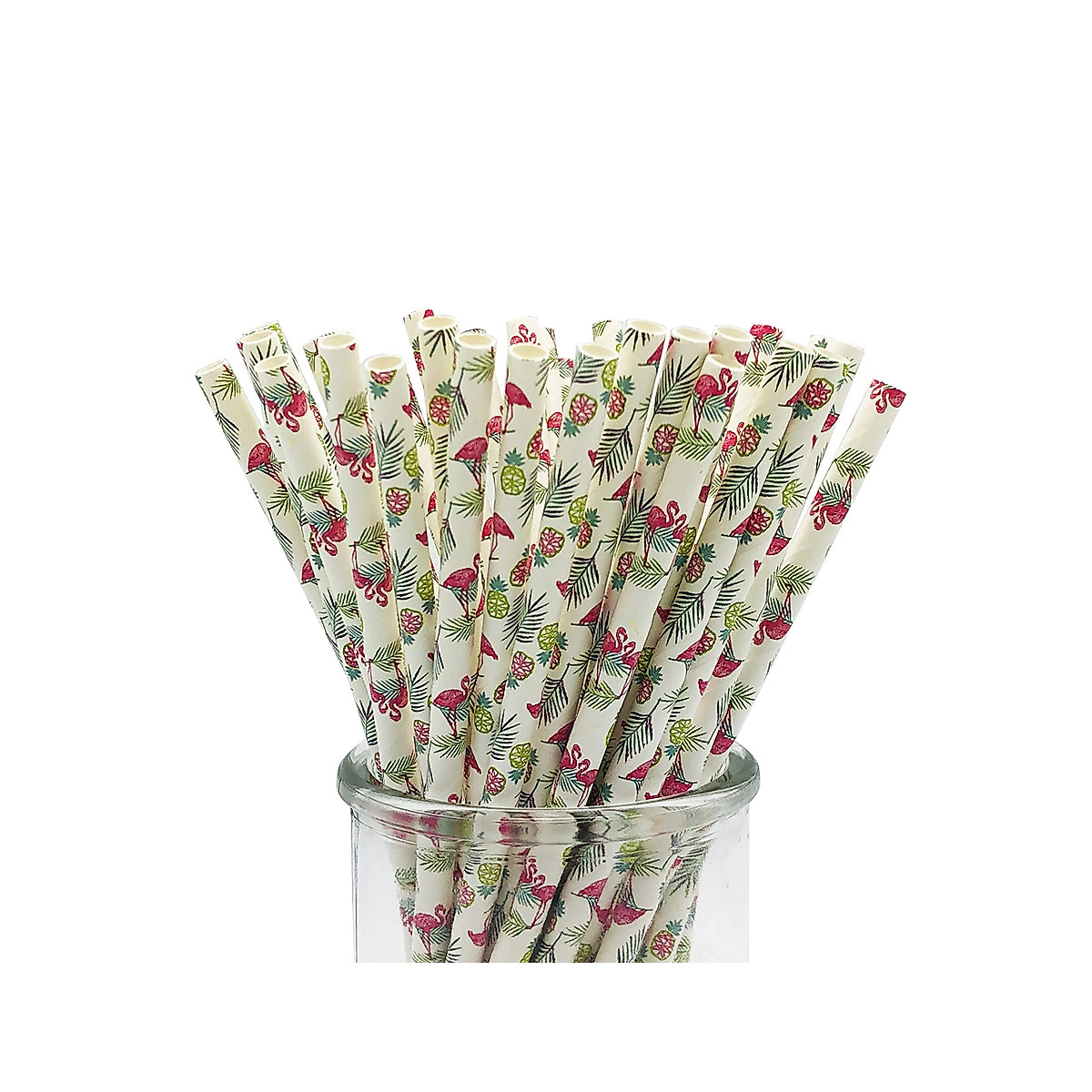 200 Pcs Disposable Straws, Party Straws, Biodegradable Paper Straws for Juices, Shakes, Smoothies, Birthday Party Baby Shower Supplies (Pineapple/Flamingo)