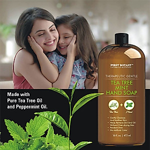 First Botany Tea Tree Mint Hand Soap - Liquid Hand Soap with Peppermint, Jojoba & Coconut Oil Multipurpose Liquid Soap Natural Bathroom Soap & Liquid hand wash - 16 oz