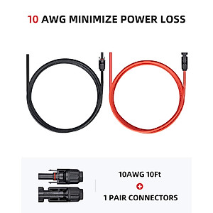 BougeRV 10Ft 10AWG Solar Extension Cable and 1 Pair of Solar Y Branch Parallel Connectors, Included Extra Free Pair of Connectors, 10Ft Solar Extension Cable Connector Kit Made of Pure Copper