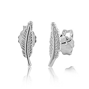 Sterling Silver Womens Dainty Feather Stud Earrings Gifts for Girlfriend Ladies 0.39in