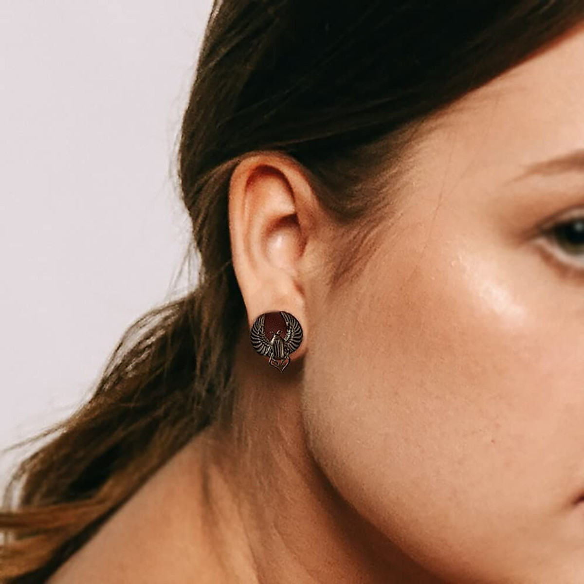 LADEMAYH 2Pcs 1 inch Gauges for Ears, Cool Black 25mm Gauges for Ears, Scarab Design 1 inch Plugs for Ears Surgical Steel Saddle Plugs Tunnels Ear Gauges Earrings