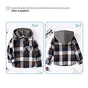 Toddler Boy Girls Clothes Plaid Long Sleeve Shirt Boys Collared Hooded Flannel Shirt Top Fall Jacket Outfits Yellow 2T 3T Button Down Shirt