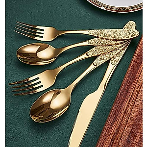 Taiyoko Silverware Set Flatware 32-Piece Retro Cutlery，Mirror Polished，Stainless Steel，Kitchen Utensils Tableware Service with Steak Knives Dinner Fork Knife Spoon